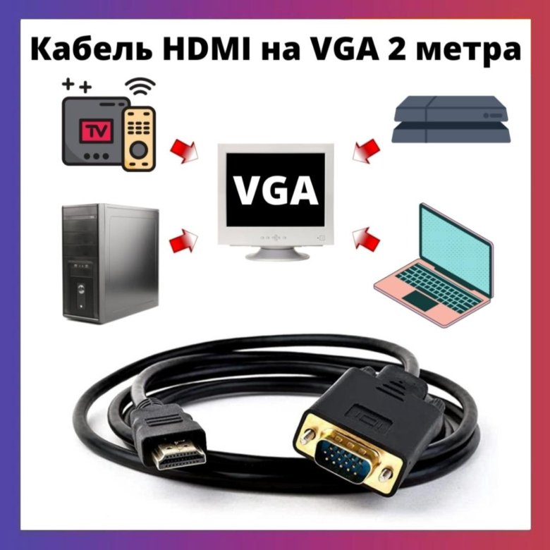 Кабель адаптер переходник с HDMI на VGA 2 метра – купить в Владивостоке, цена 500 руб., дата ...