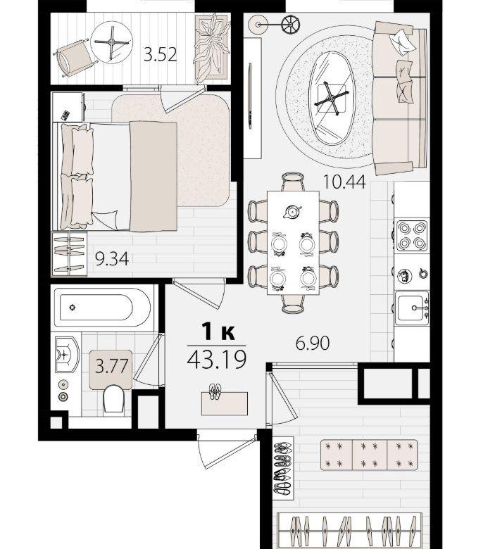 Квартира, 2 комнаты, 42.68 м² – купить в Краснодаре, цена 12 624 744 ...